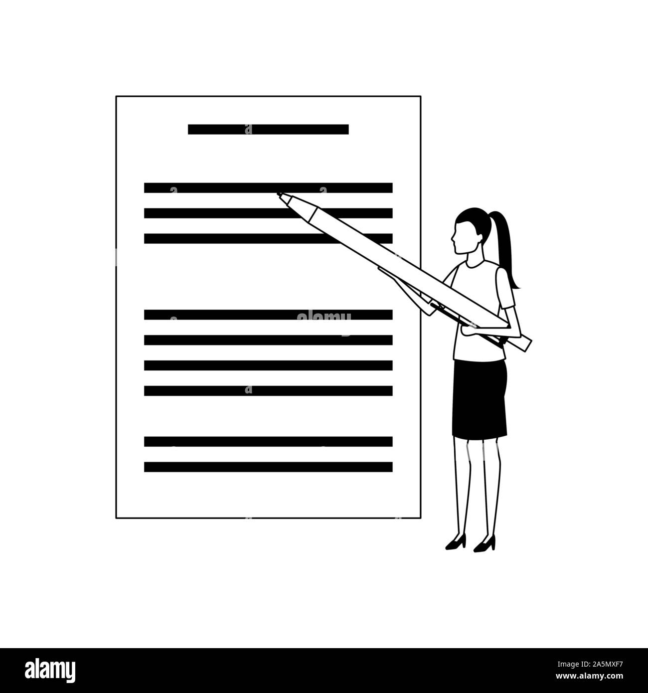 document page and avatar woman with big pen Stock Vector Image & Art ...