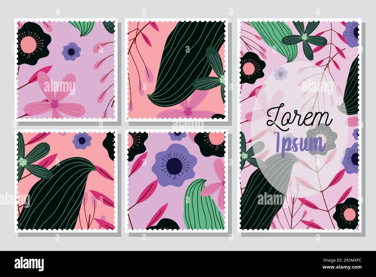 postcards with flowers leaves floral wedding cards vector illustration ...