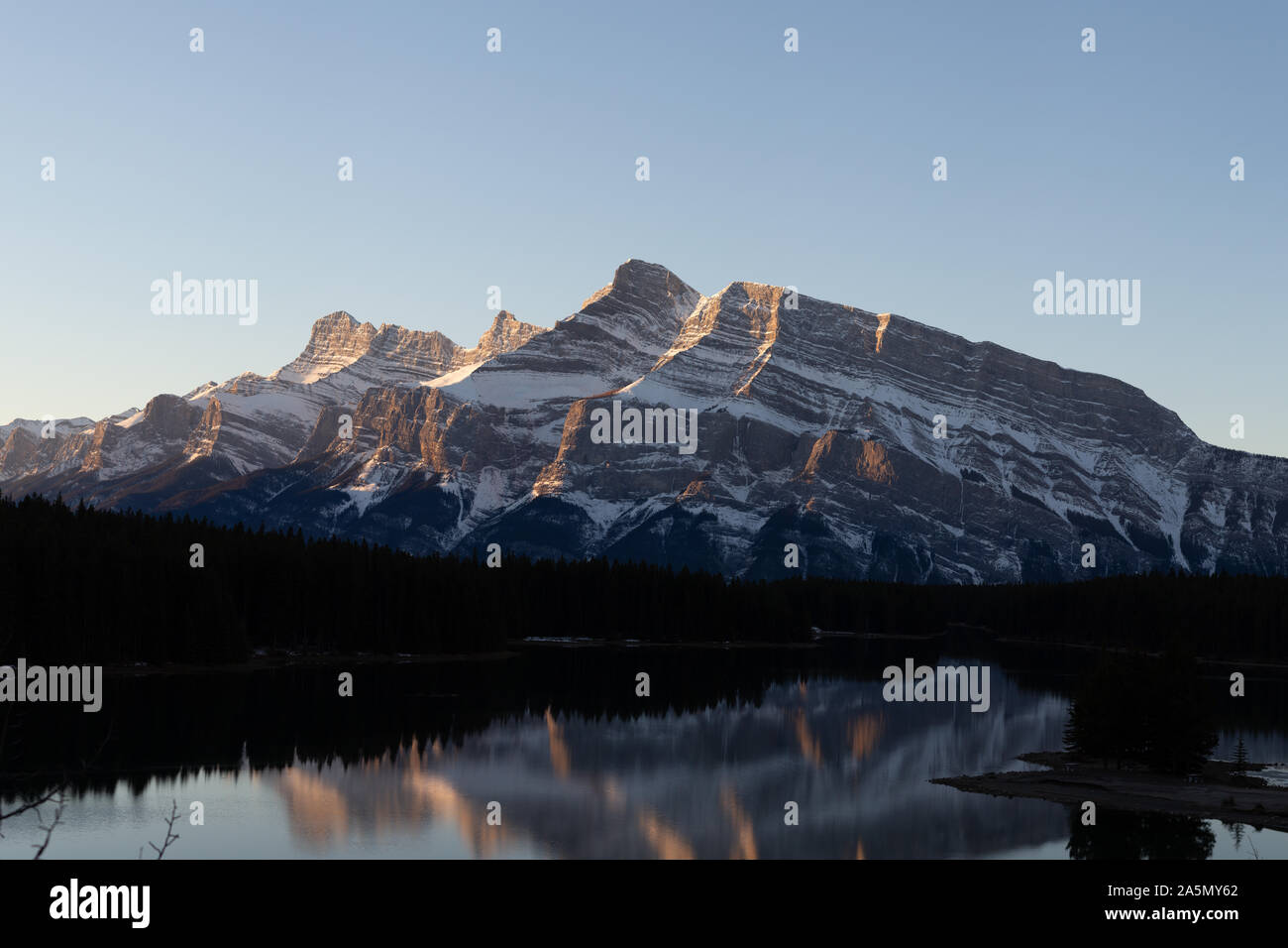 Sunrise over Two Jack Lake in Banff National Park Alberta Stock Photo ...