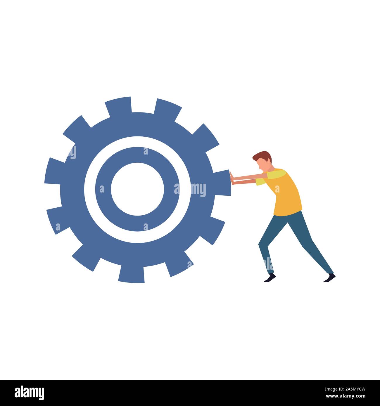 avatar man pushing big gear wheel Stock Vector Image & Art - Alamy