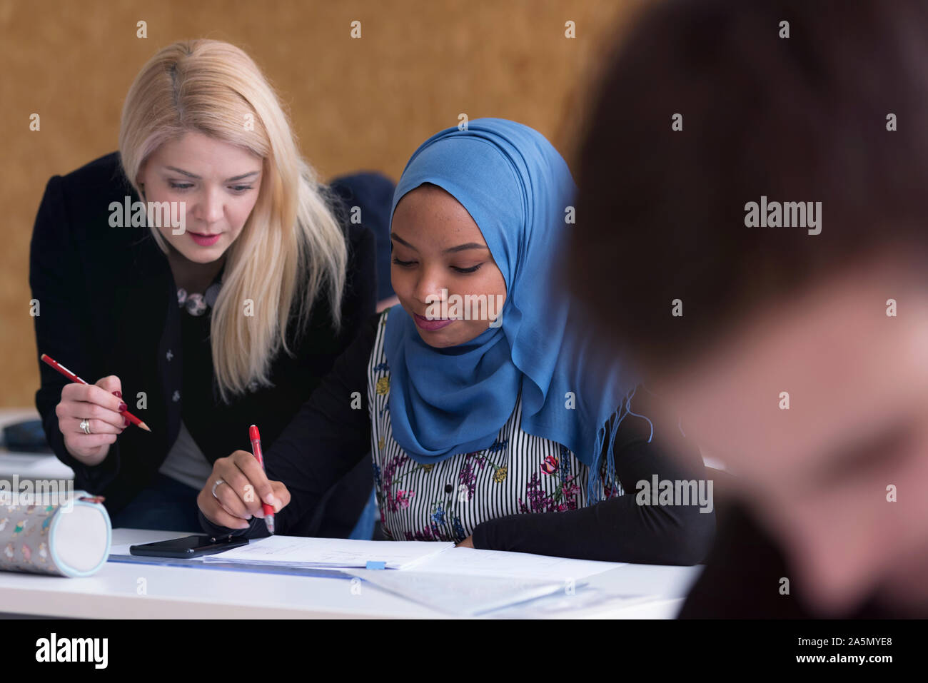 Female Architecture teacher at work. Female professor explain ...