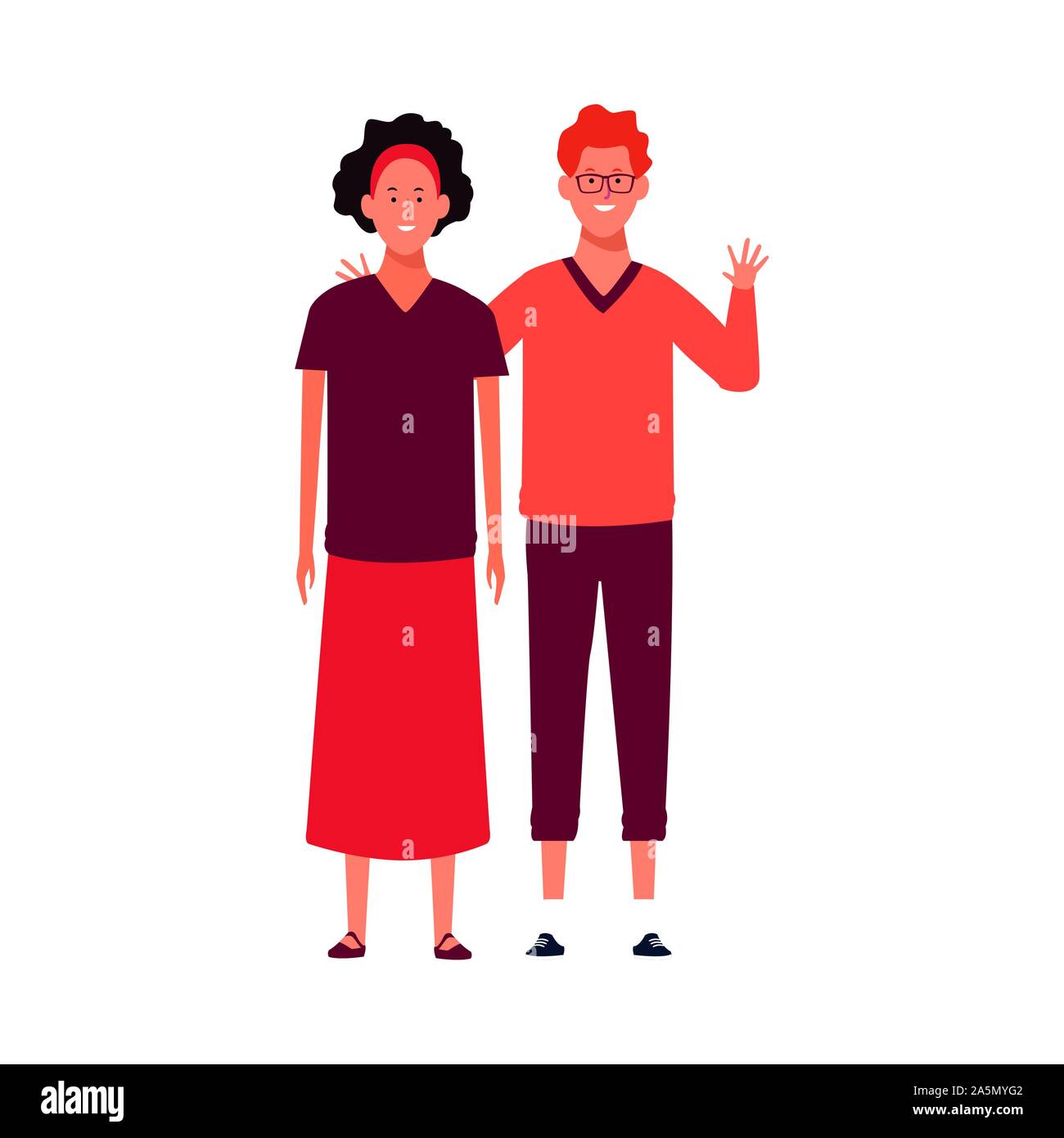cartoon young couple waving, colorful design Stock Vector Image & Art ...
