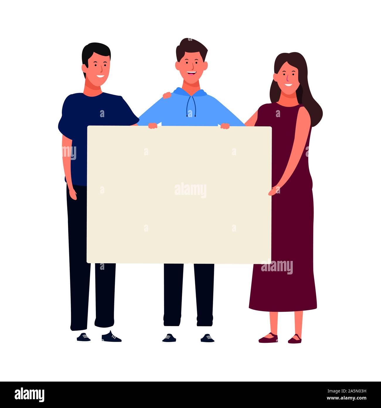 young two men and woman holding a blank poster Stock Vector Image & Art ...