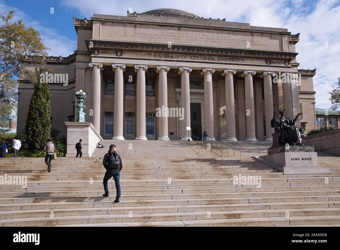 Columbia University campus in Morningside Heights, New York, USA. Low ...