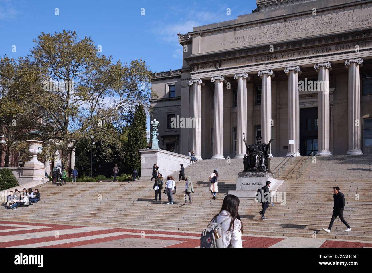 Columbia University campus in Morningside Heights, New York, USA. Low ...