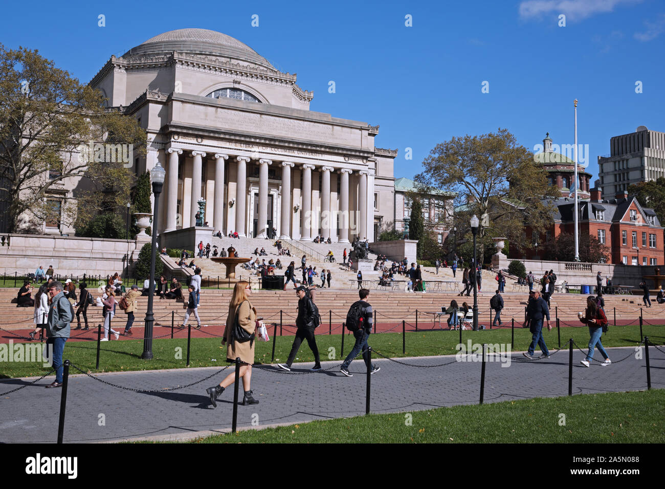 Columbia University campus in Morningside Heights, New York, USA. Low ...