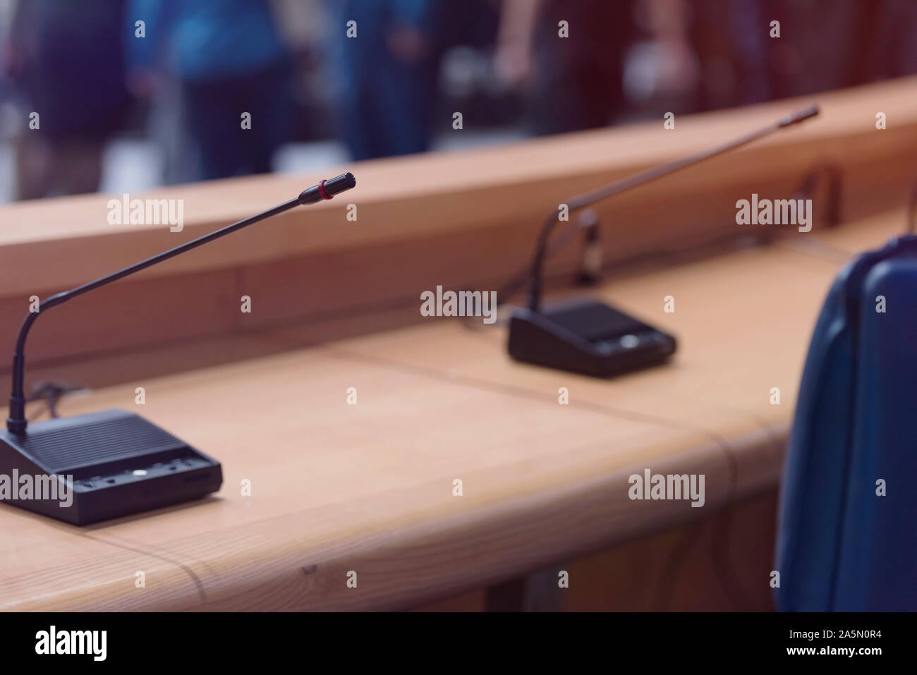 Focus on Microphones in conference room or hall, prepairing for ...
