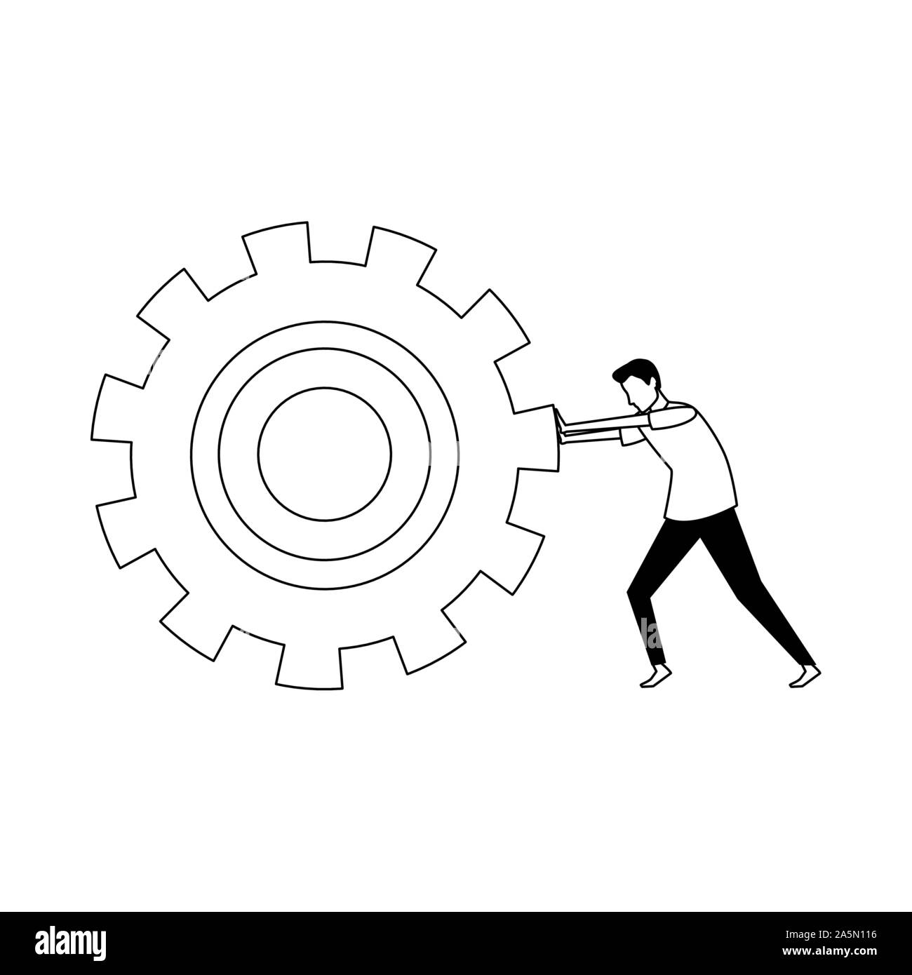 avatar man pushing big gear wheel Stock Vector Image & Art - Alamy