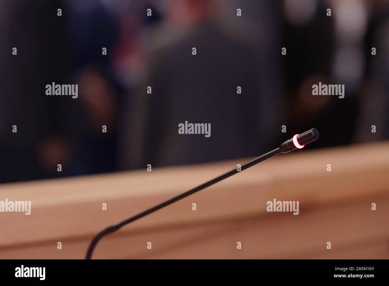 Focus on Microphones in conference room or hall, prepairing for ...
