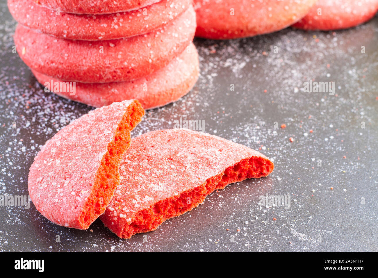 Stack of red cookies, typical food of colombia, close-up Stock Photo ...
