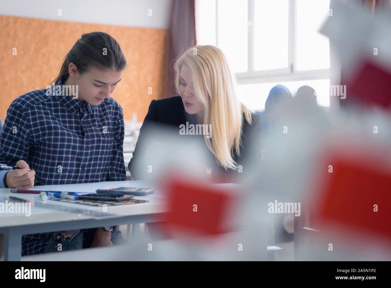 Female Architecture teacher at work. Female professor explain ...