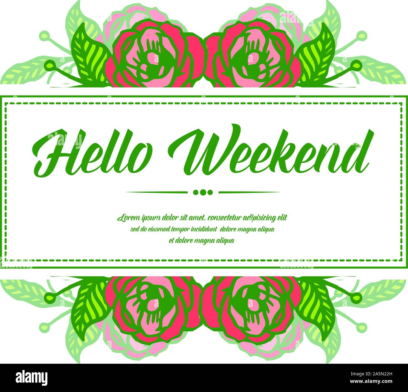 Modern design red rose flower frame, for text hello weekend. Vector ...