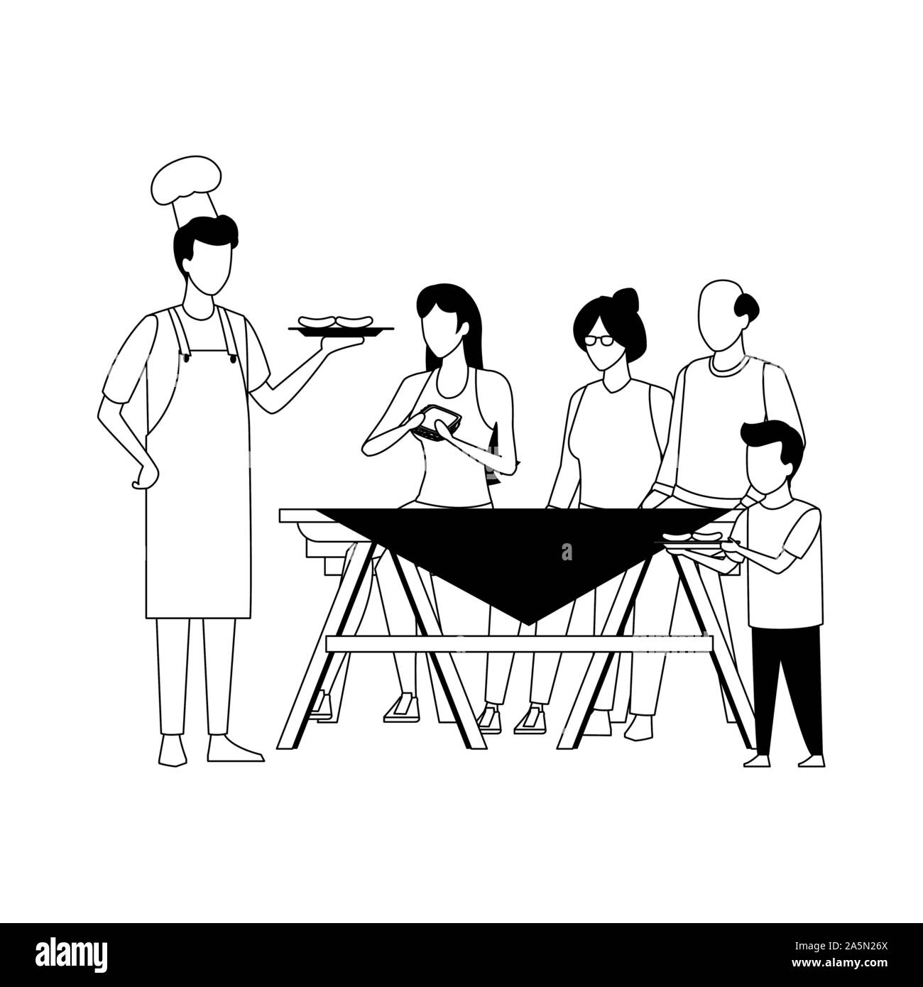 Empty table happy woman Stock Vector Images - Alamy