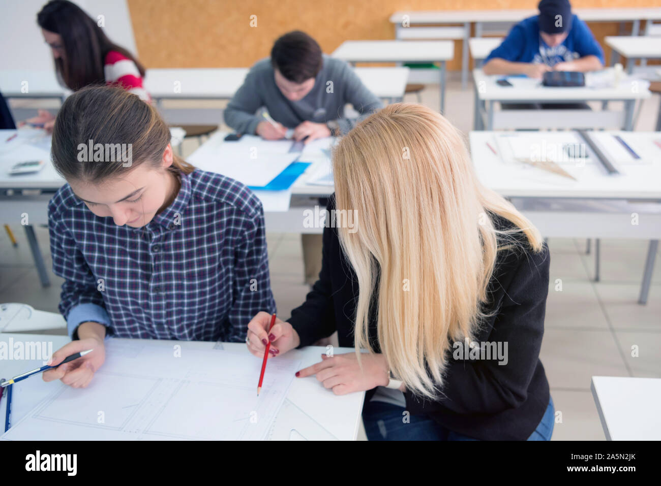 Female Architecture teacher at work. Female professor explain ...