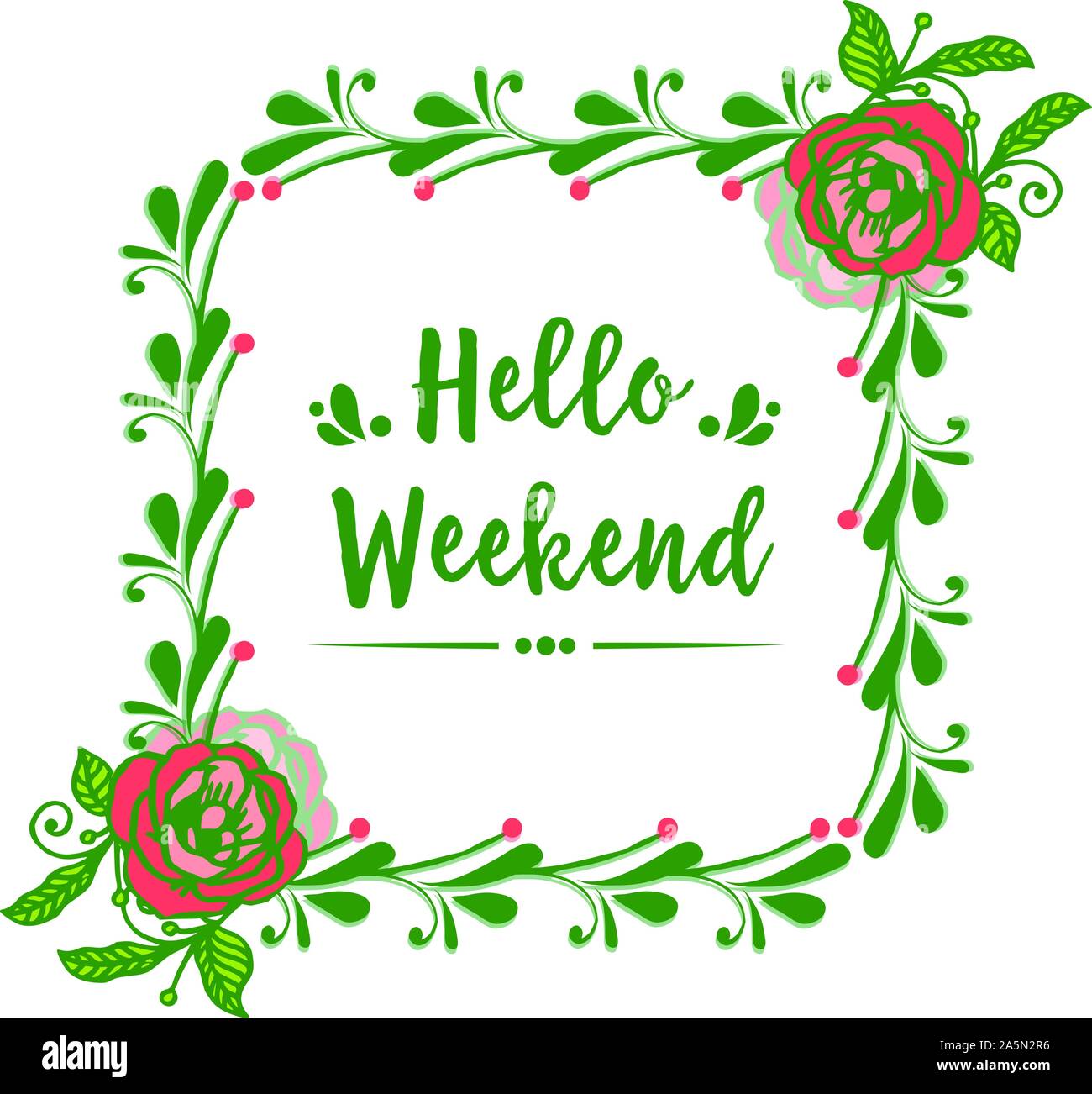Modern rose flower frame, for lettering of hello weekend. Vector Stock ...
