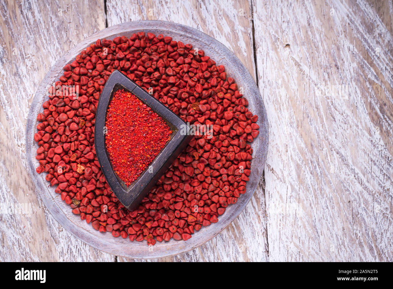 Seeds of achiote, originating from central america and parts of south ...