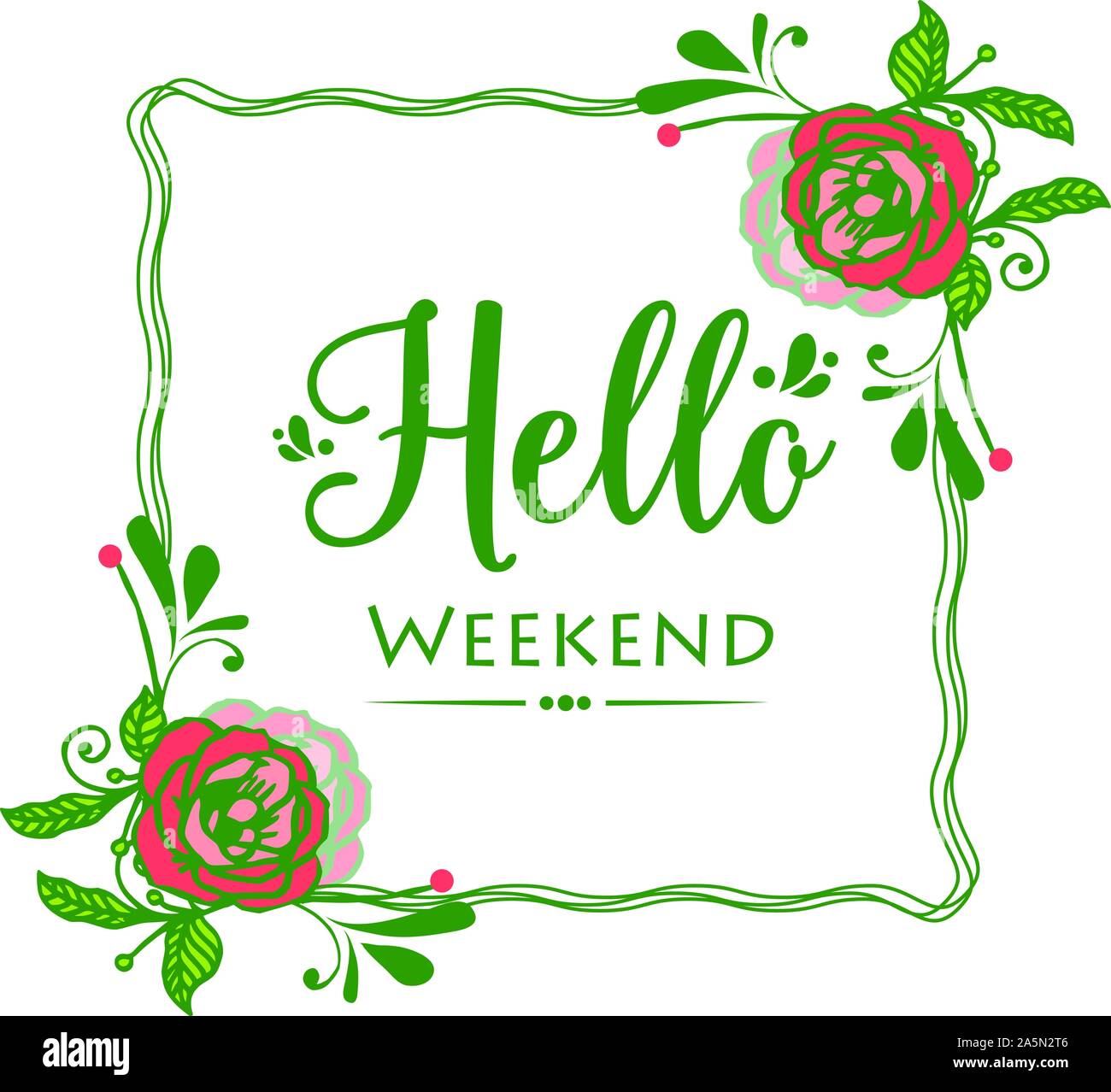 Modern rose flower frame, for lettering of hello weekend. Vector Stock ...