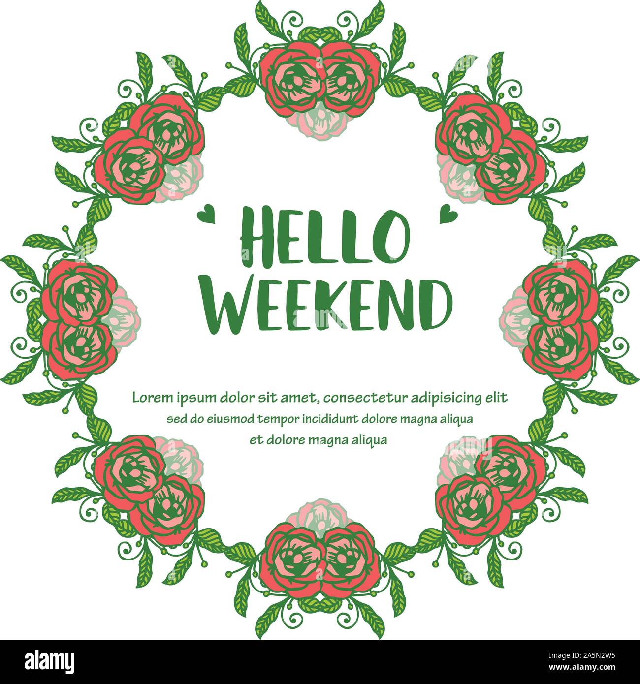 Modern rose flower frame, for lettering of hello weekend. Vector Stock ...