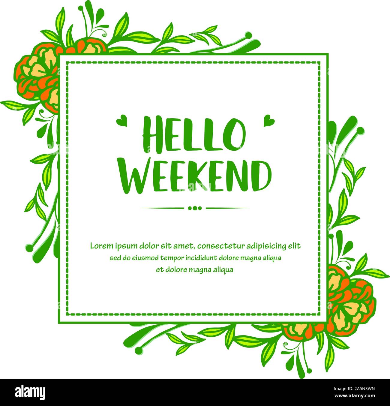 Poster hello weekend, with ornament of rose flower frame. Vector Stock ...
