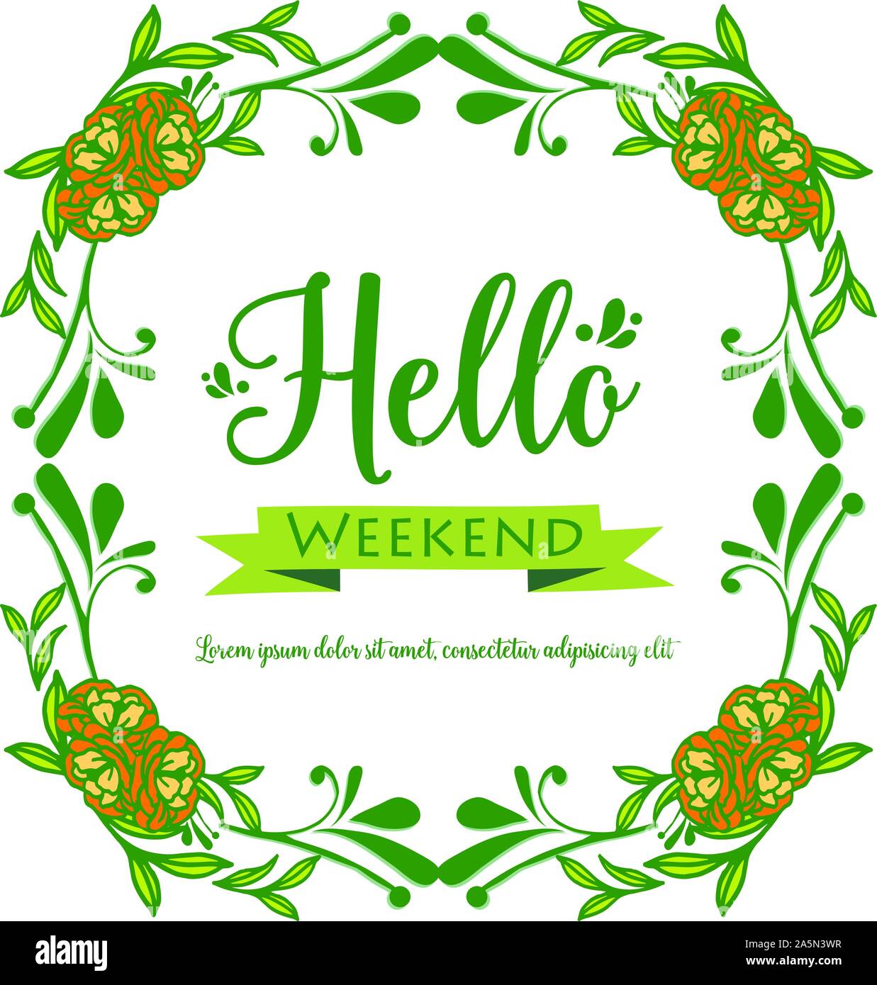 Poster hello weekend, with ornament of rose flower frame. Vector Stock ...