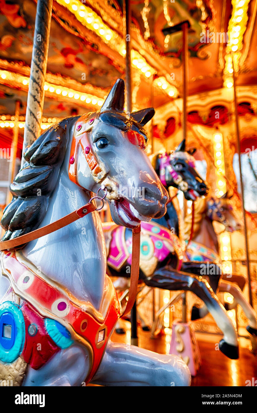 View of Horses on a Classic Carousel, Rome, Italy Stock Photo - Alamy
