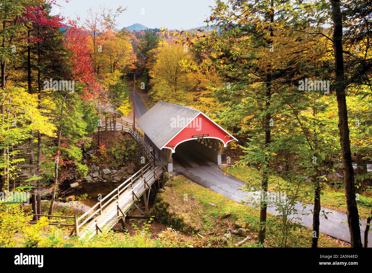 High Angle View of the Pemigewasset River Covered Bridge, Franconia ...