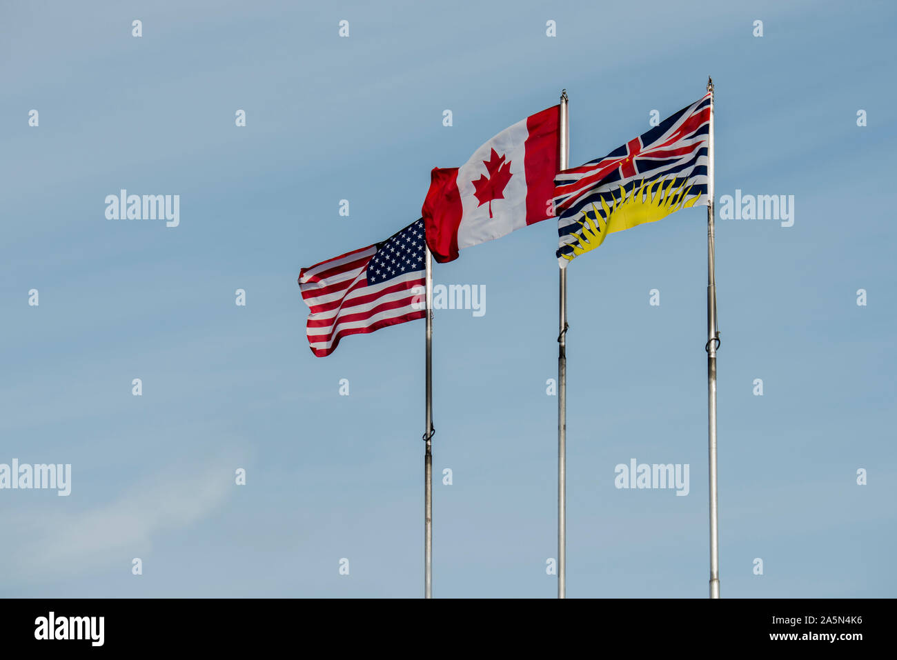 Victoria, British Columbia, Canada. Flags of the USA, Canada and ...