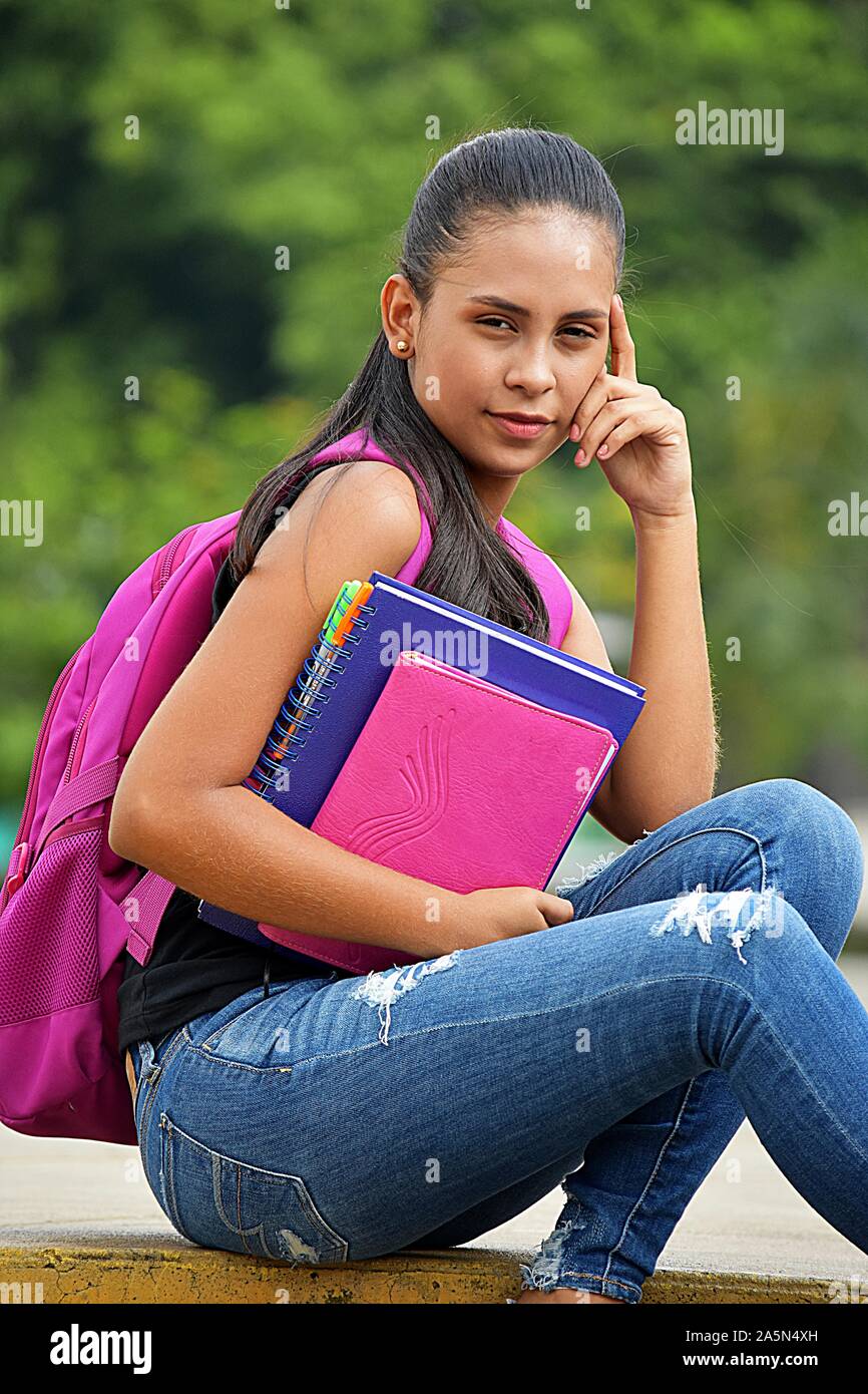 Hispanic School Girl Thinking Stock Photo - Alamy