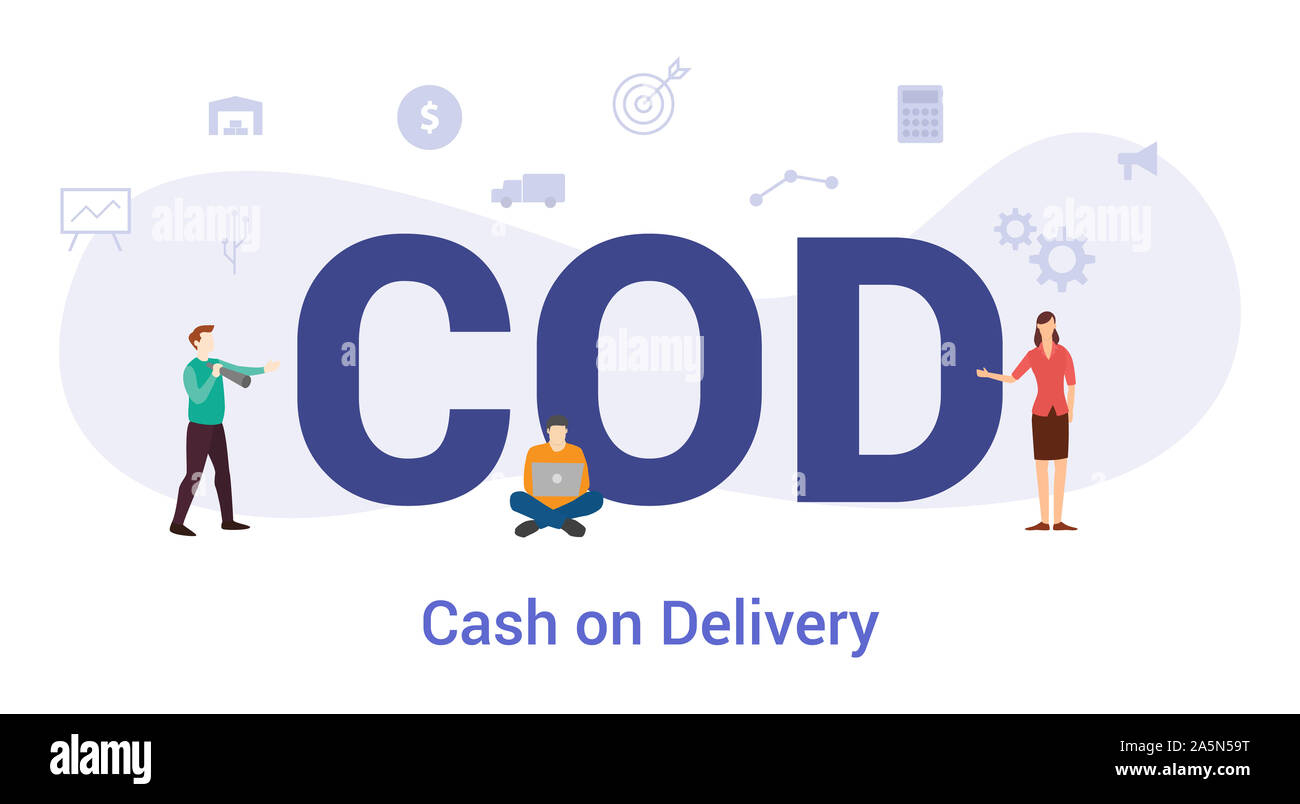 cod cash on delivery concept with big word or text and team people with ...