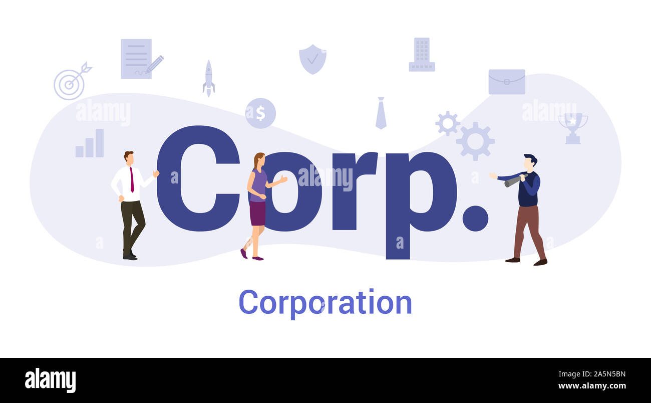 corp or corporation concept with big word or text and team people with ...