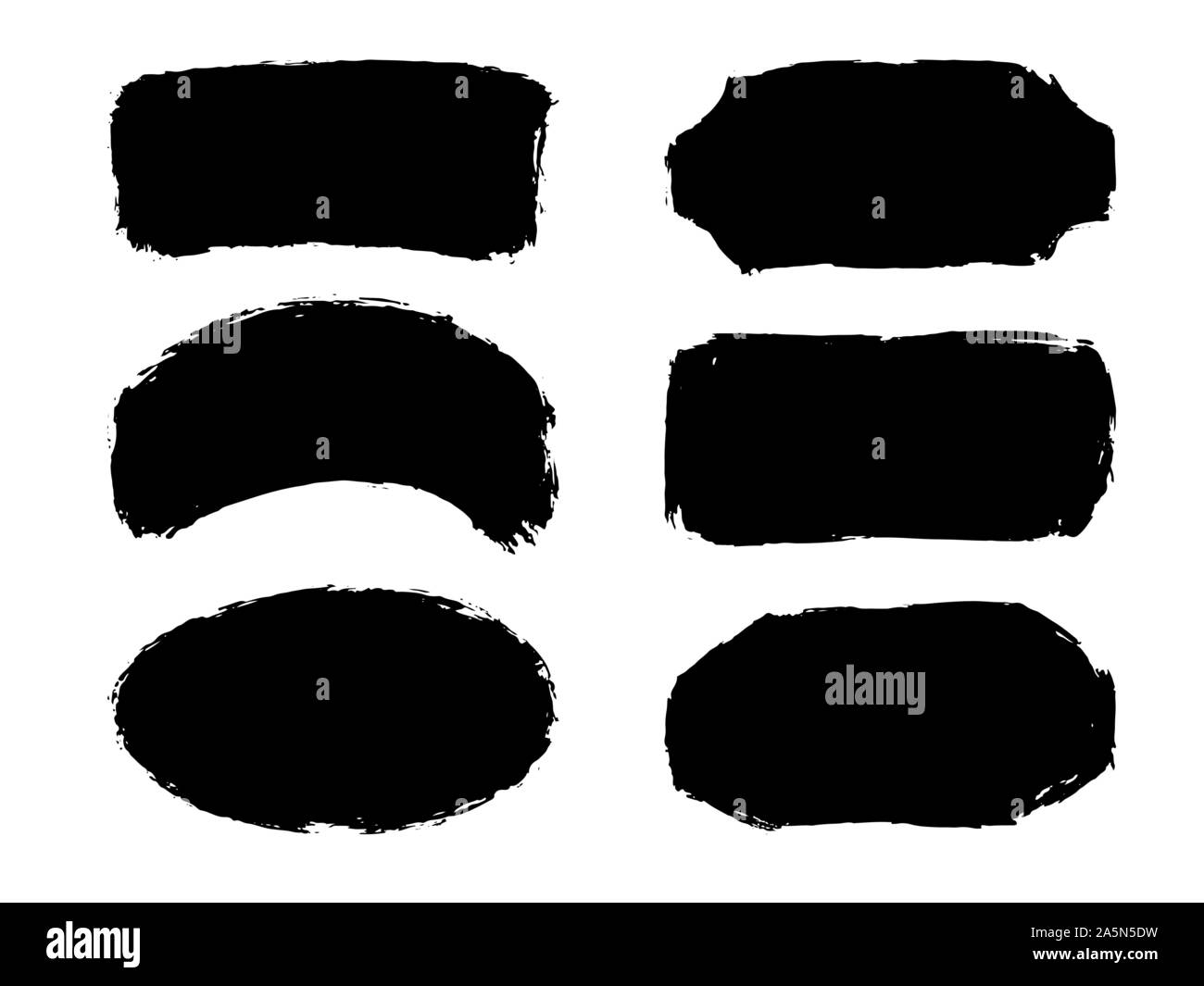 Set of six hand drawn abstract black paint labels or frames. Vector ...