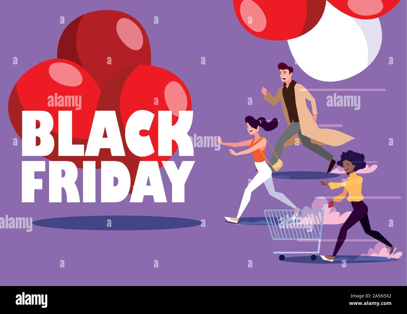 group of people with black friday label vector illustration design ...