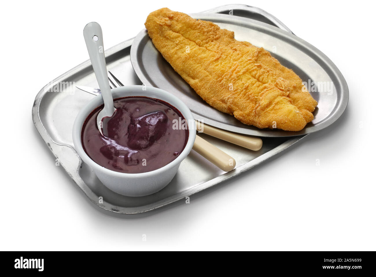 acai and fried catfish, brazilian food from amazon basin Stock Photo ...