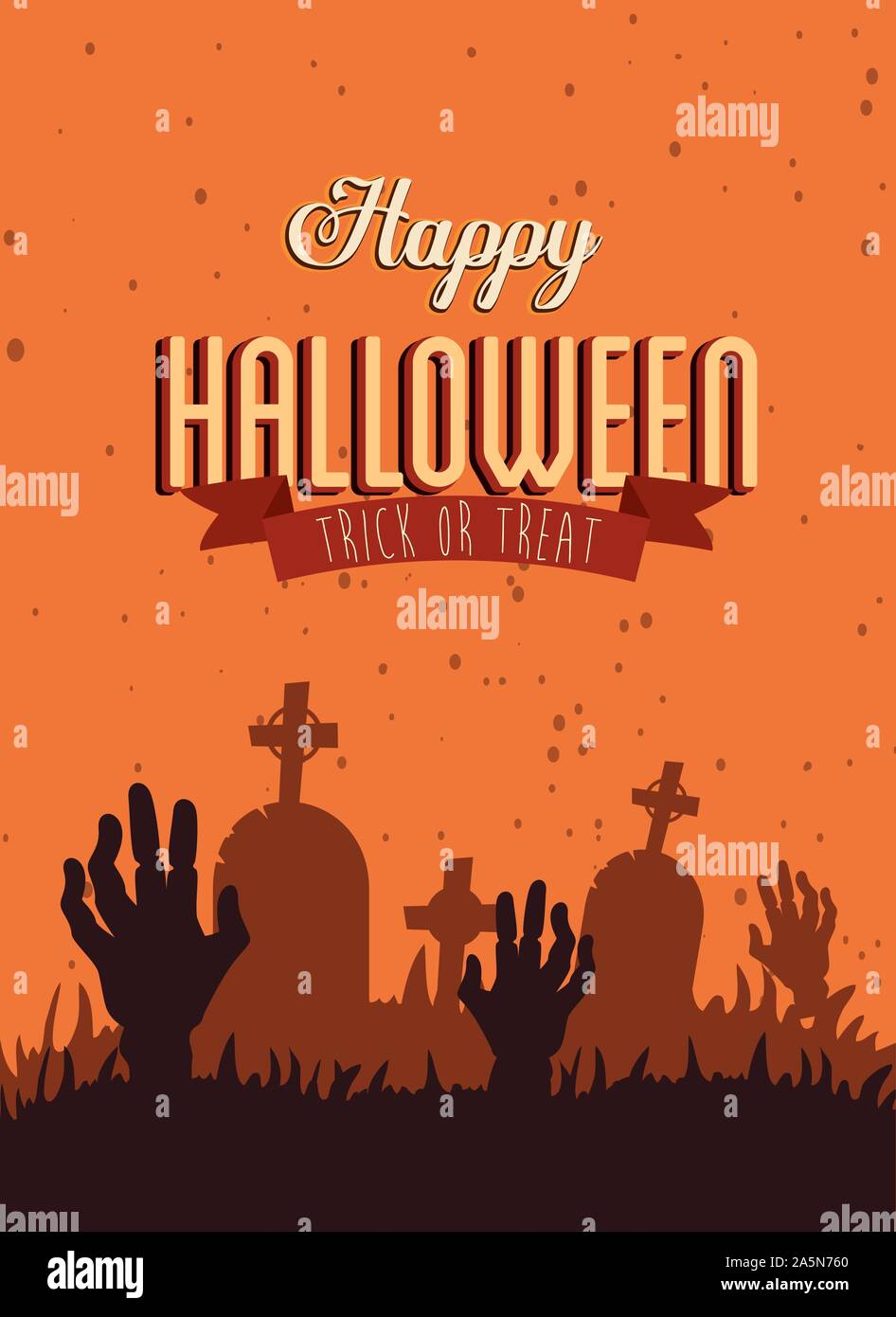poster happy halloween with hands zombie in cemetery Stock Vector Image ...
