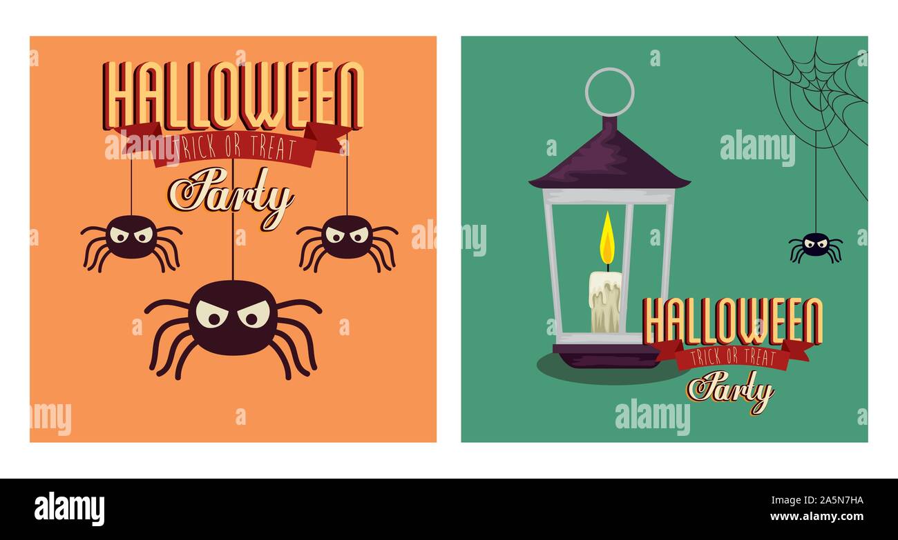 set of poster halloween with spiders and lamp Stock Vector Image & Art ...
