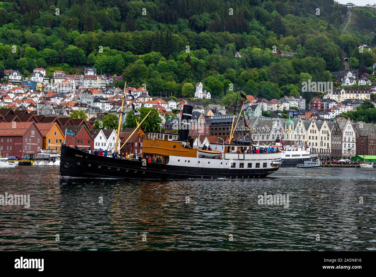 Veteran passenger steam ship Oster, built 1908. Departing from the port ...