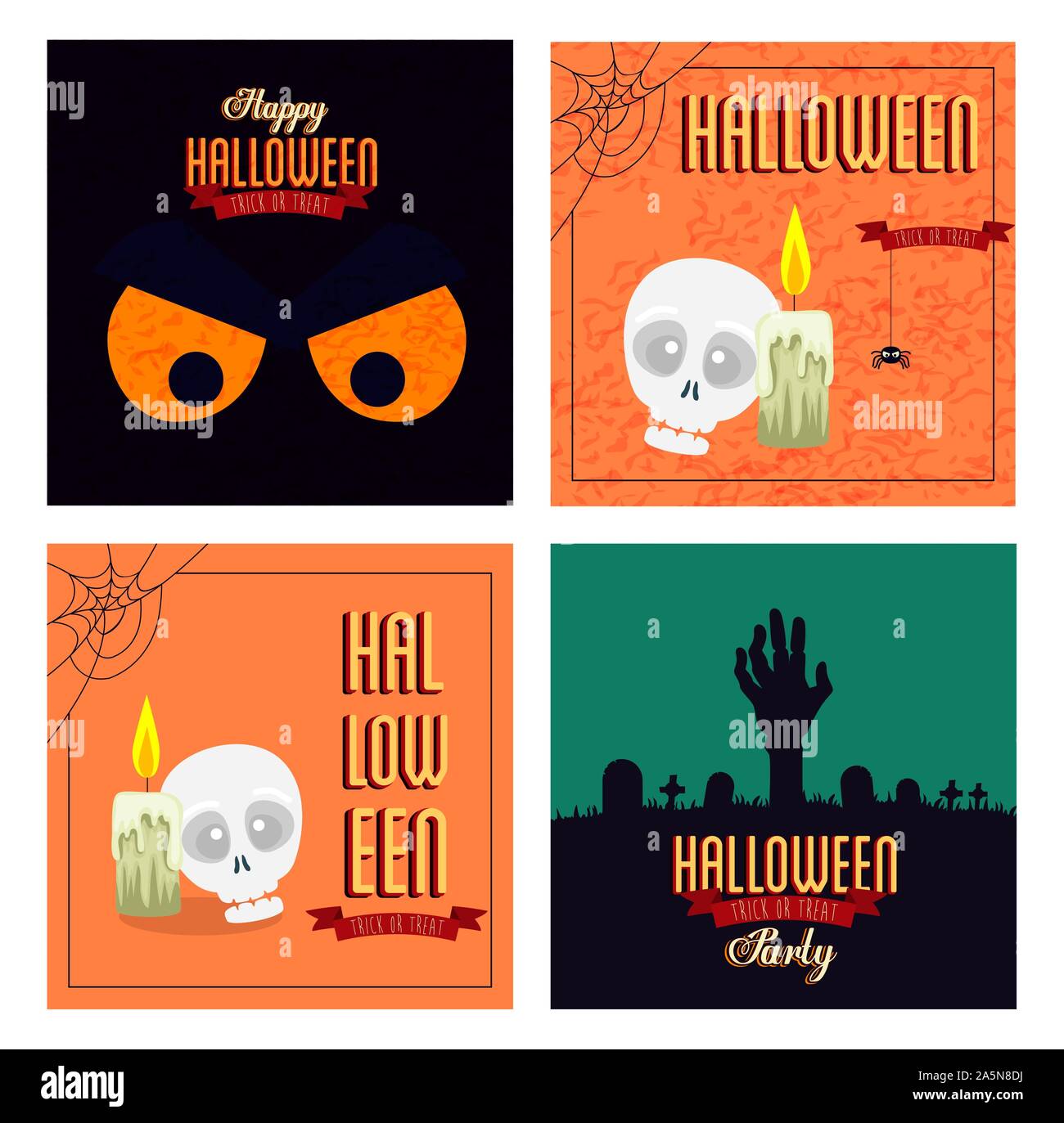 set poster of happy halloween with decoration Stock Vector Image & Art ...