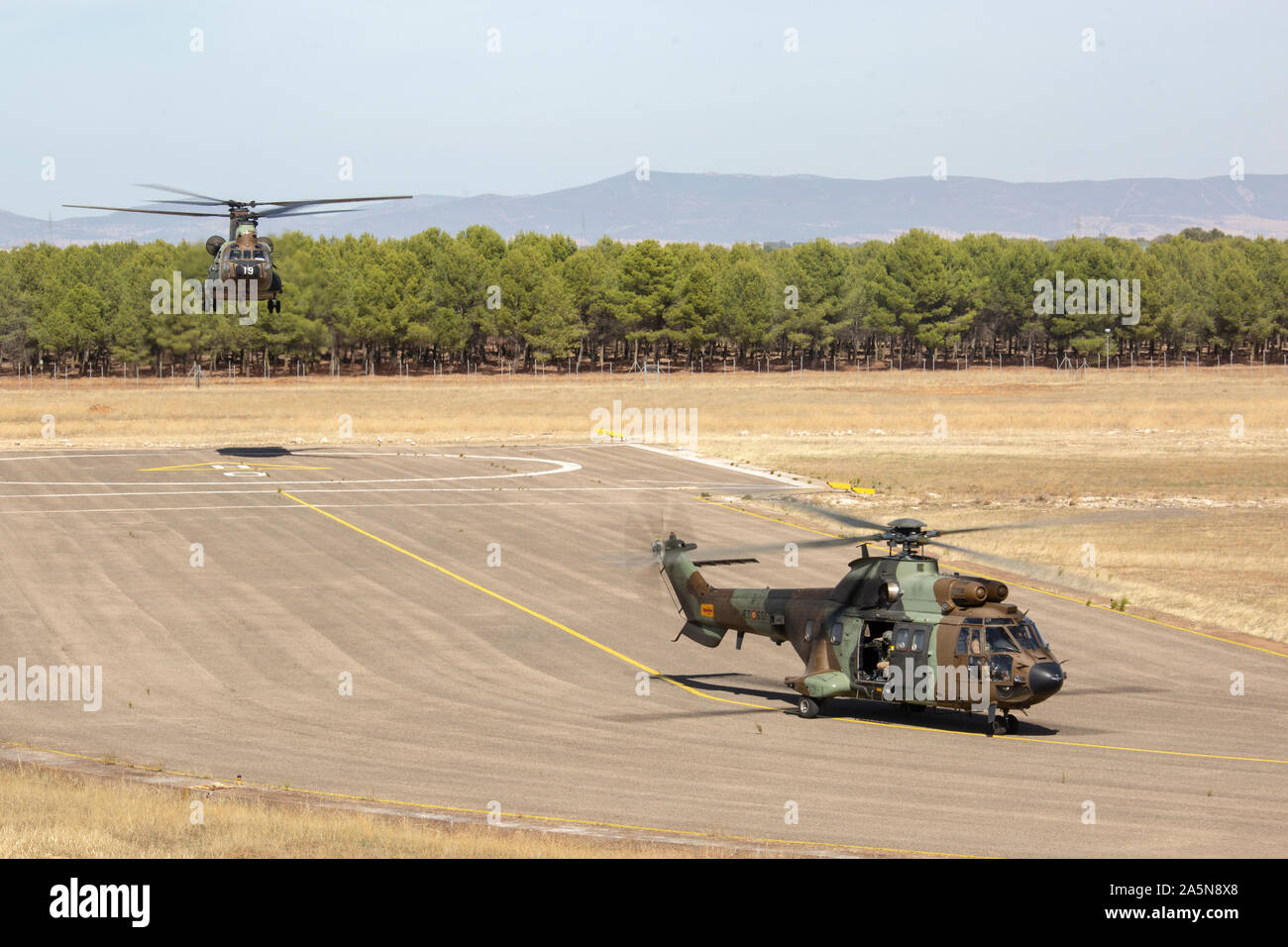 A Spanish Eurocopter AS532 Cougar and CH-47 Chinook with Task Force ...