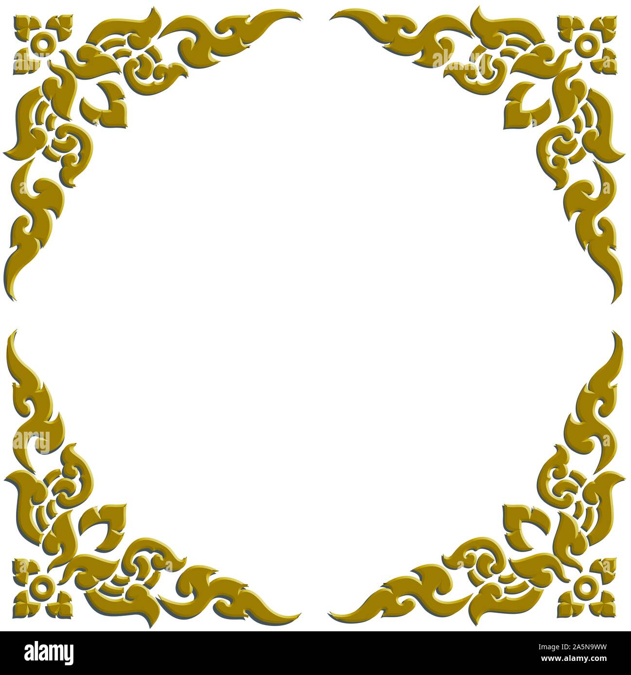 3D golden carve of Thai pattern frame on white background Stock Vector ...