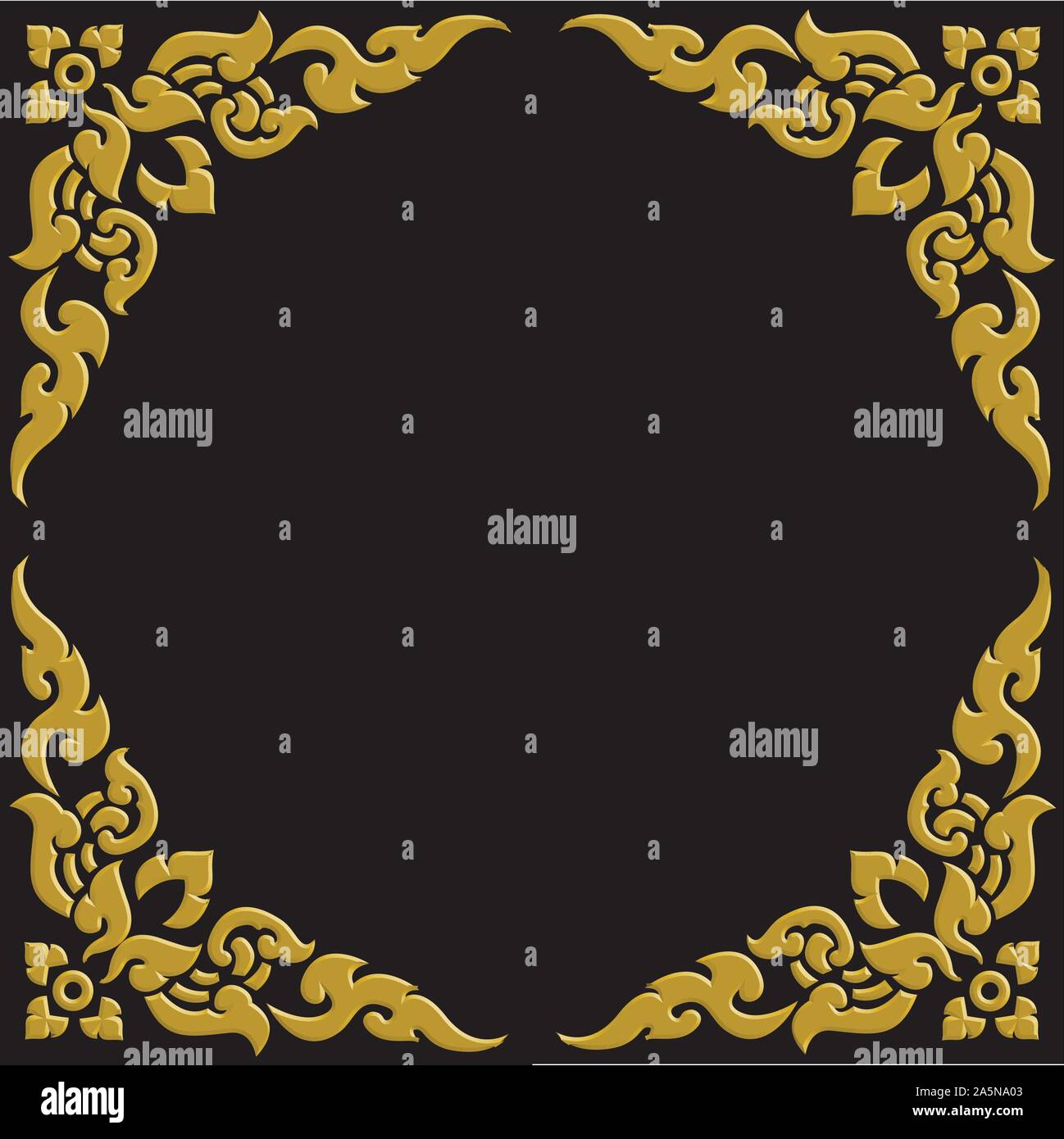 3D golden carve of Thai pattern frame on black background Stock Vector ...
