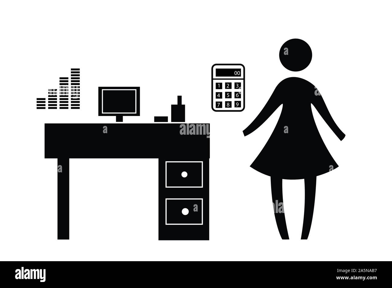 account girl vector sign in office, silhouette illustration Stock ...