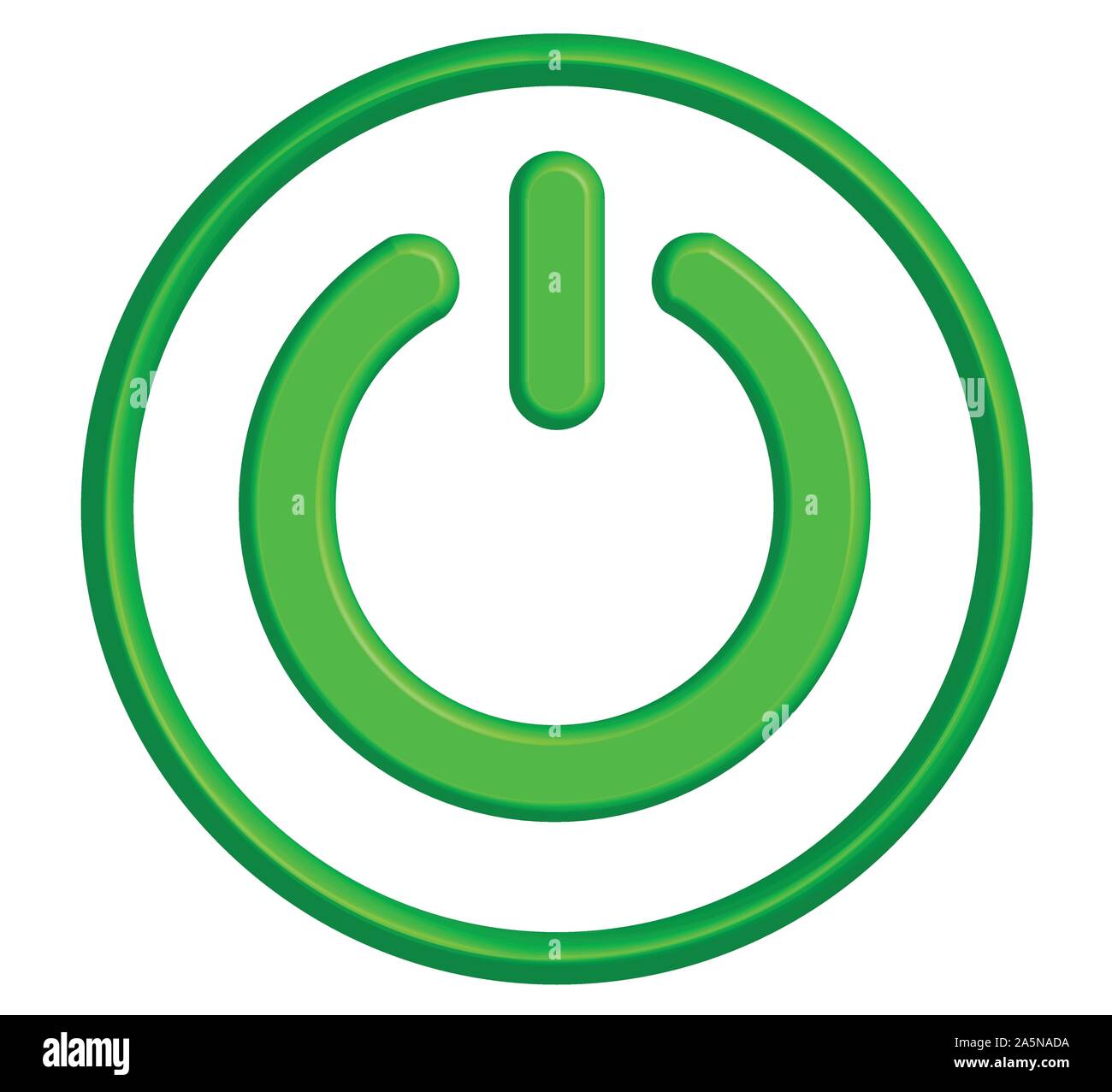 3D power switch sign, green fluorescent on white background Stock ...