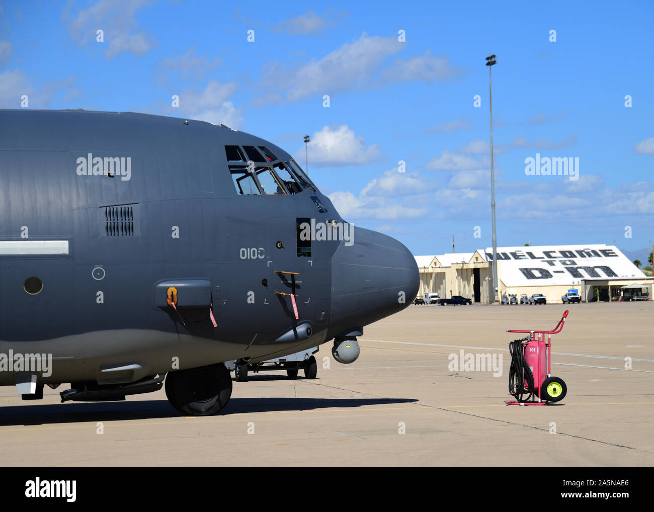 A U.S. Air Force HC-130J Combat King II sits on the flight line at ...