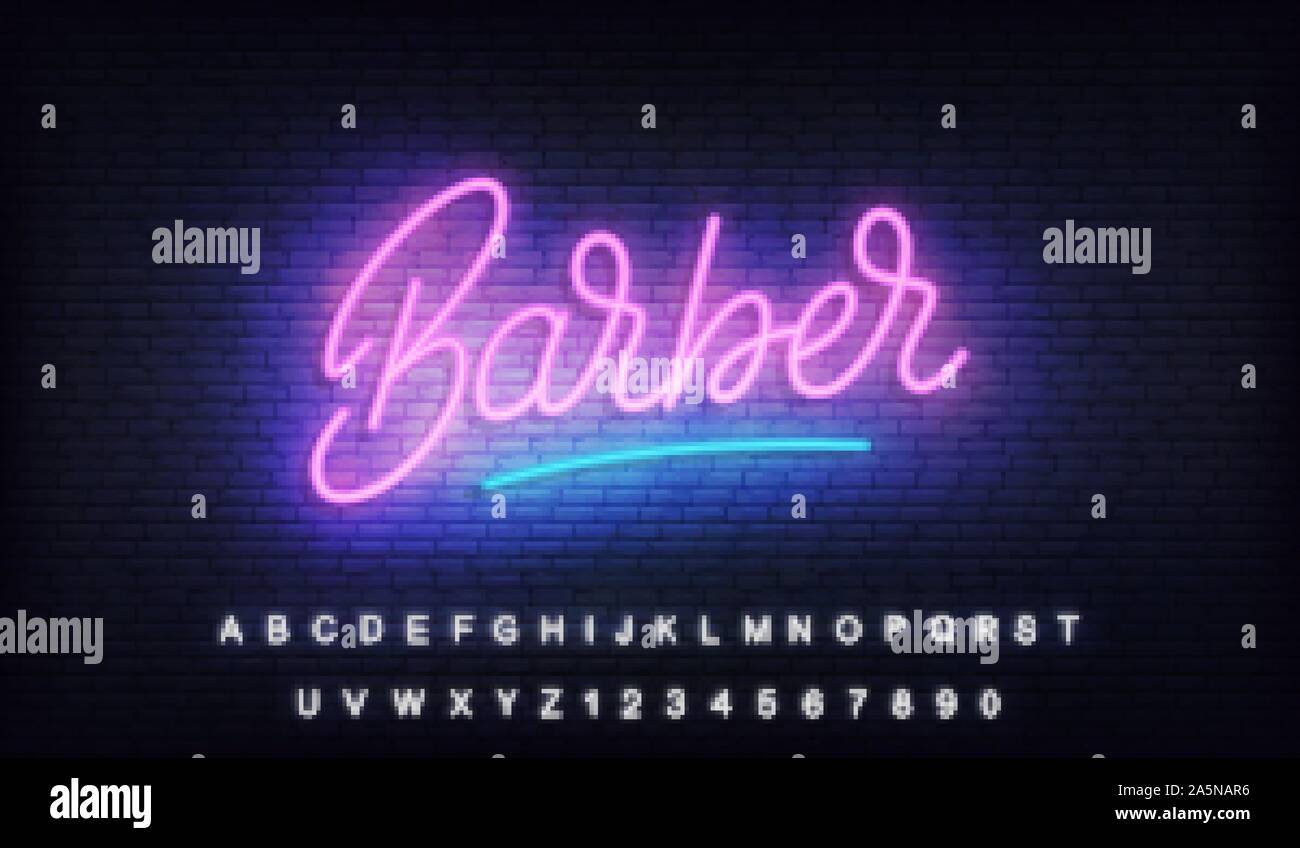 Barber neon. Glowing lettering sign for Barber shop Stock Vector Image ...