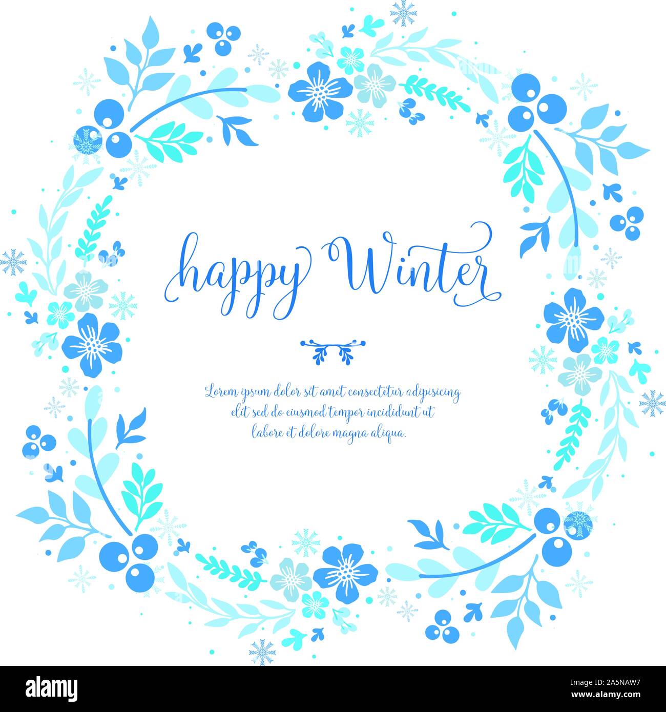 Elegant bright blue flower frame for template cute happy winter. Vector ...