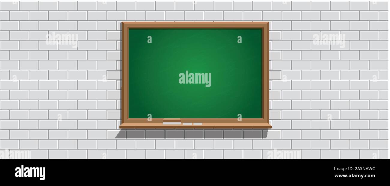 green backboard on soft gray brick wall, illustration for education ...