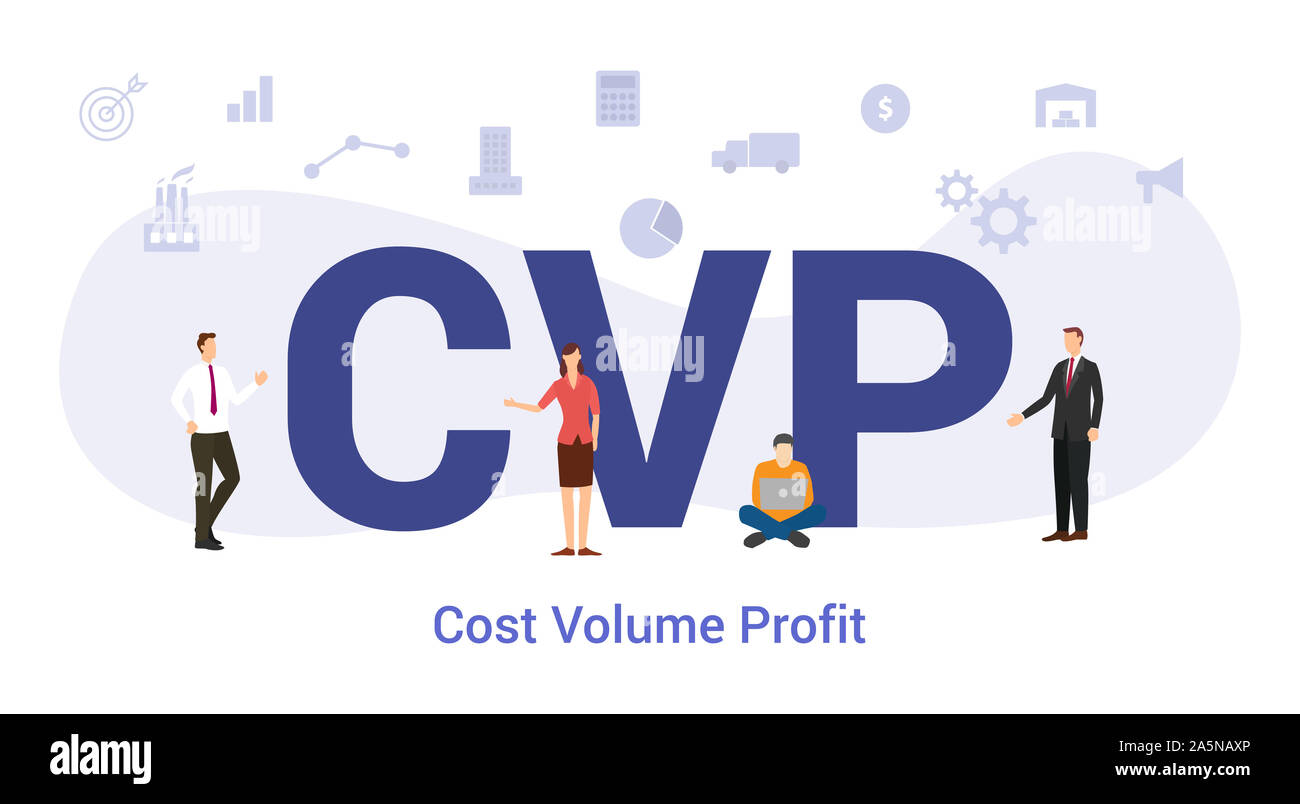 cvp cost volume profit concept with big word or text and team people ...