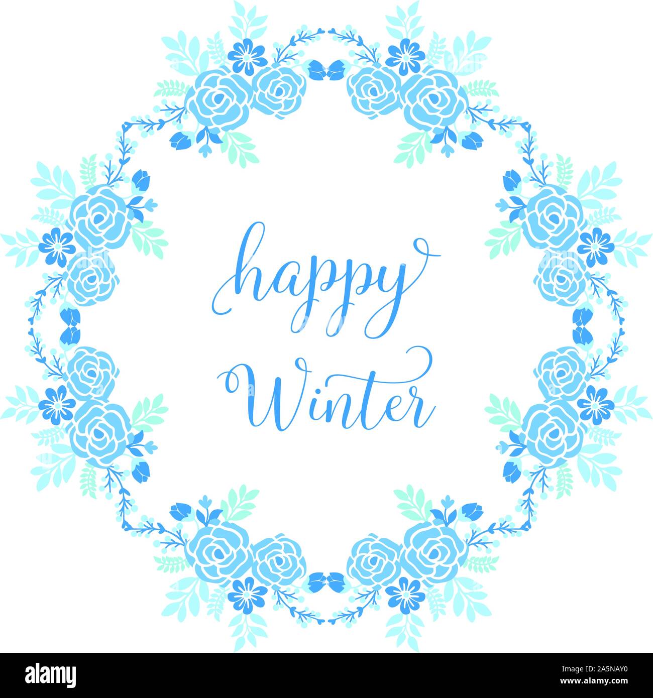Elegant bright blue flower frame for template cute happy winter. Vector ...