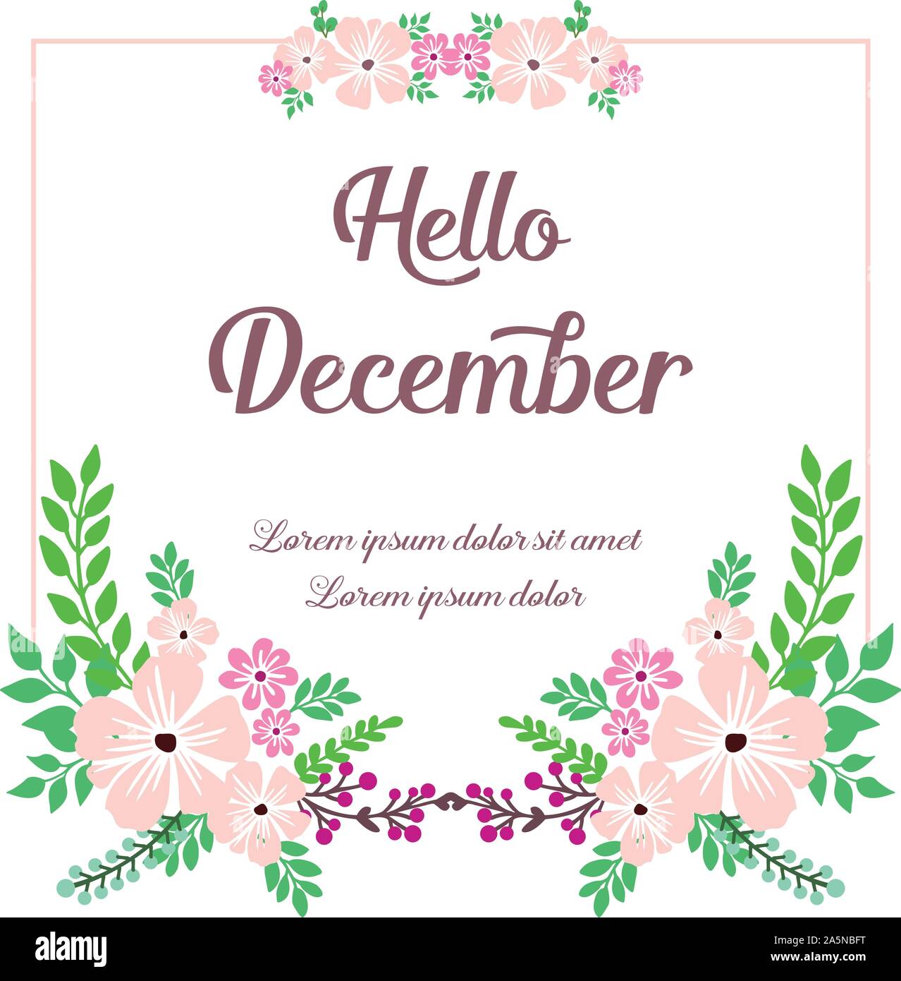 Decorative of seamless green leafy flower frame, for pattern card hello ...