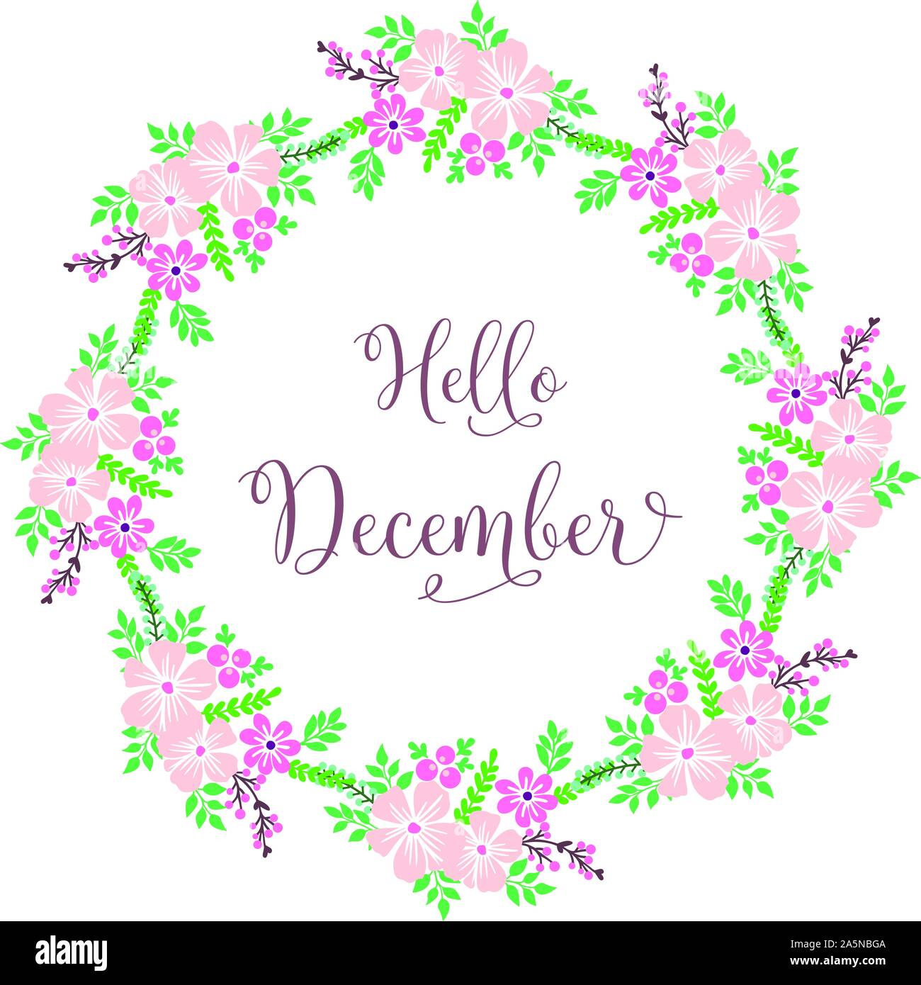 Greeting card hello december, with design pink flower frame background ...
